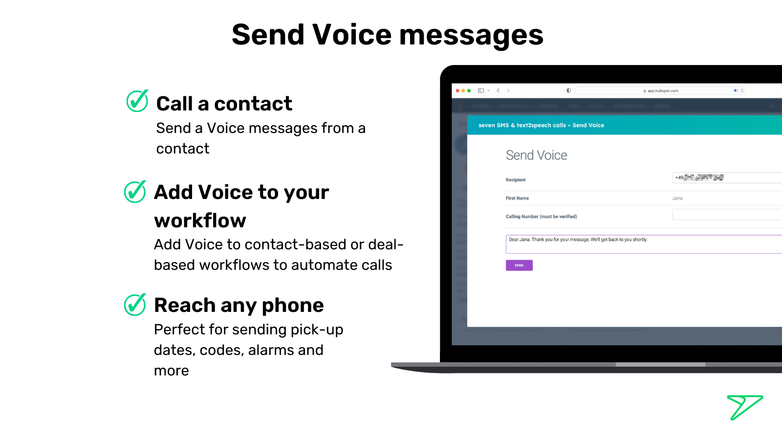 SMS, HLR & Voice by seven.io - App for HubSpot